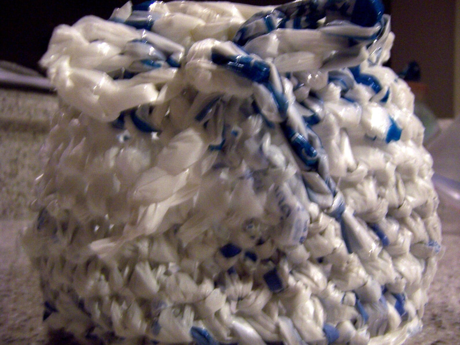 Basket Plarn Crochet white and blue with bow accent and | Etsy