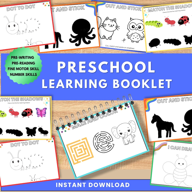 Kindergarten Learning Booklet Printable PDF, Preschool Worksheets, Pre ...