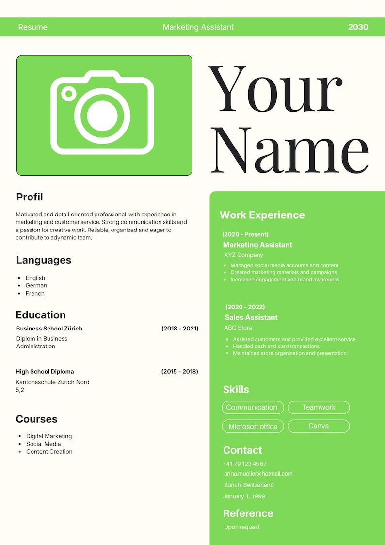 Modern Resume Template Canva, Editable CV Template, Professional Resume ...