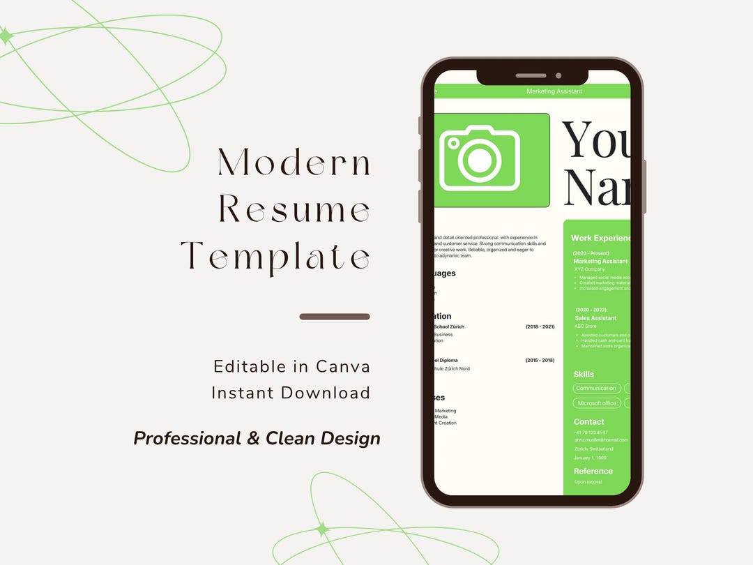 Modern Resume Template Canva, Editable CV Template, Professional Resume ...