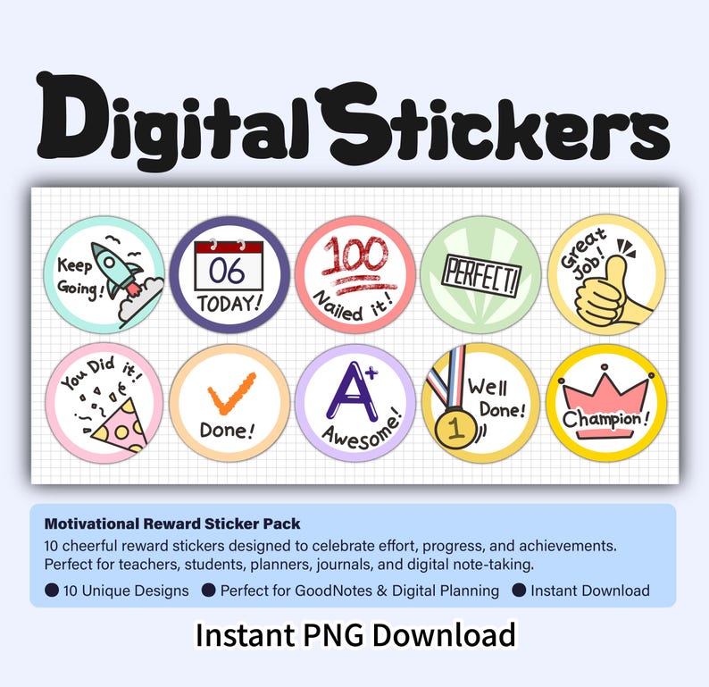 Motivational Reward Stickers | Achievement, Goodnotes, Digital Planner ...