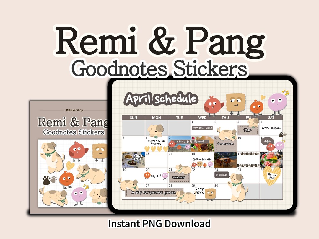 Remi & Pang Dog Bird Digital Planner Stickers (PNG Download) - Etsy