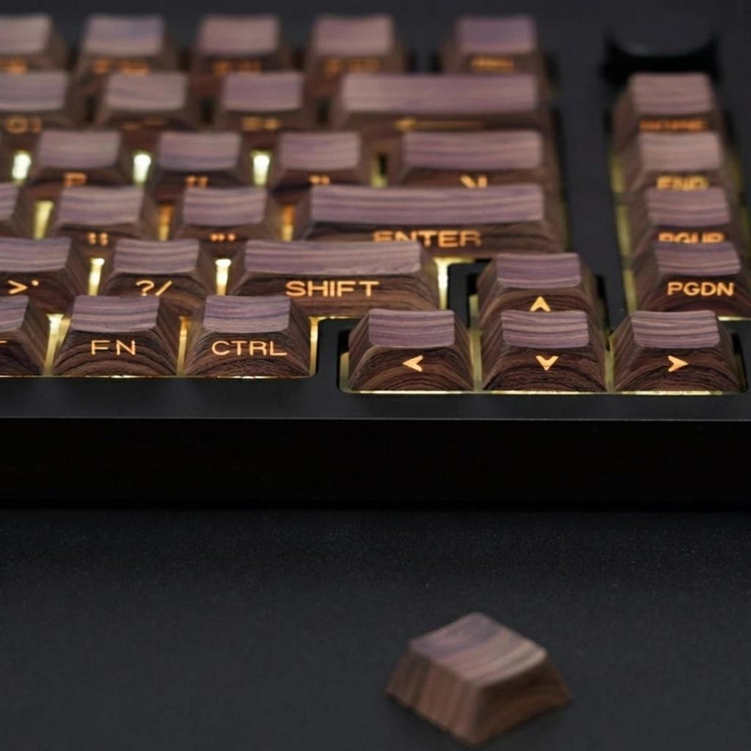 Wood Grain Shine Through Keycap Set, RGB Backlit Compatible Keycaps ...