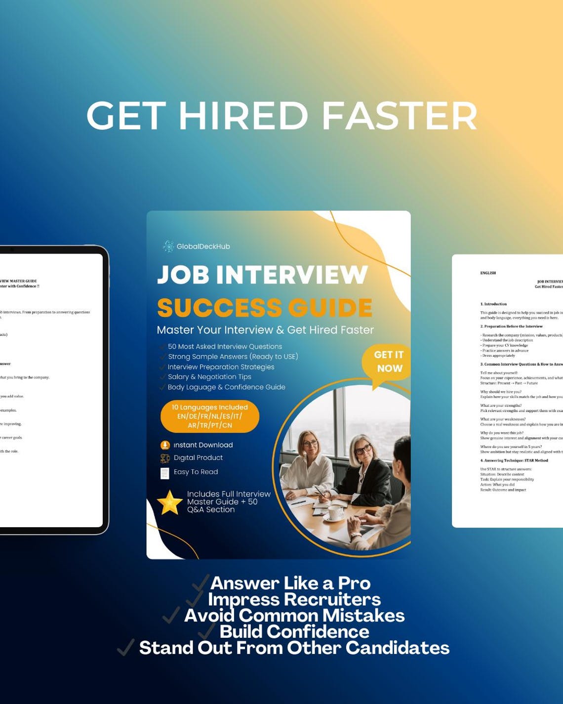 Job Interview Success Guide | 50 Questions, Answers, Tips (10 Languages ...