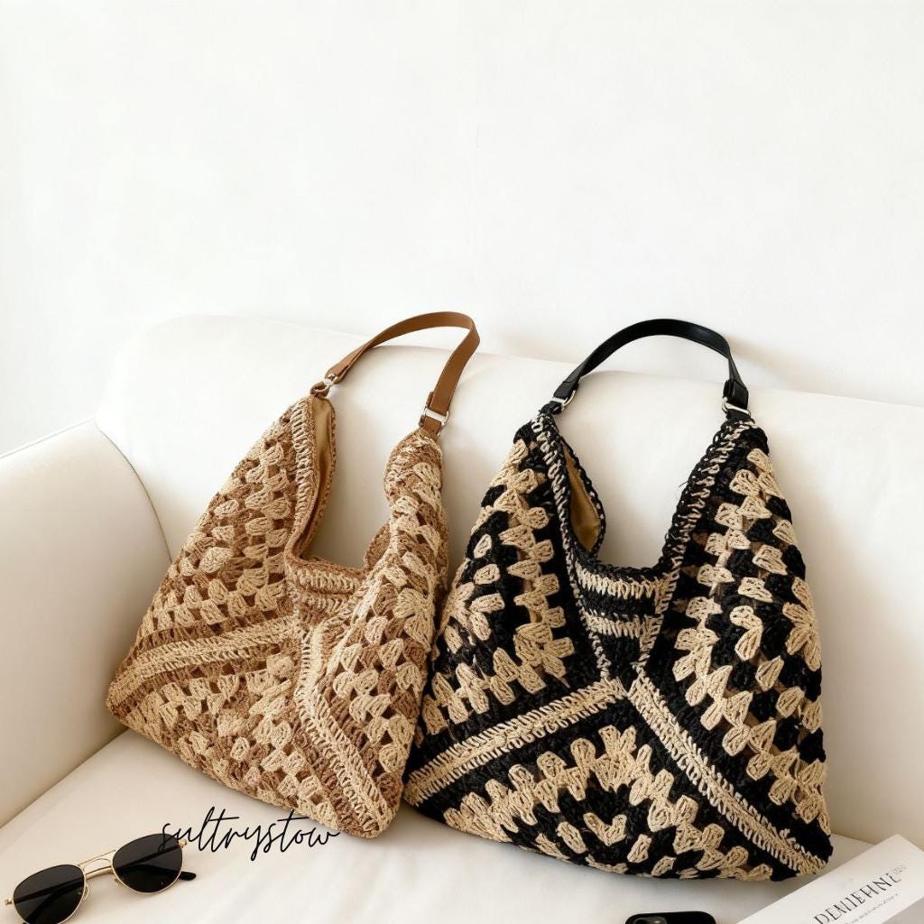Woven Straw Shoulder Bag – Medium Beach Vacation Tote - Etsy
