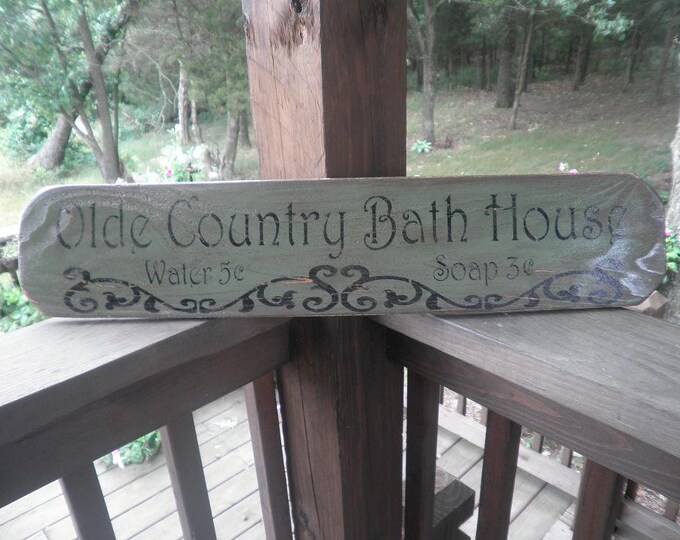 Sign Primitive Rustic Bathroom Sign Green Distressed | Etsy