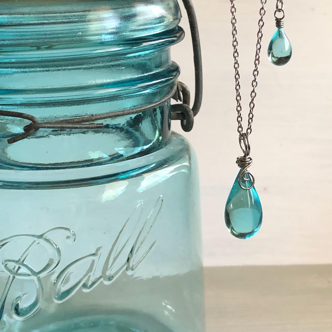 Teardrop Mason Jar Necklace: Recycled Glass Pendant - Etsy