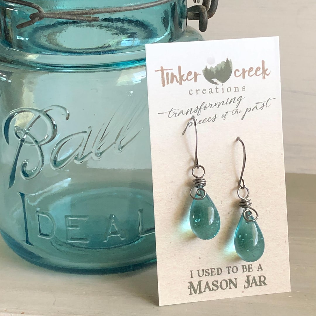 Teardrop Mason Jar Earrings: Recycled Vintage Glass, Vintage Glass - Etsy