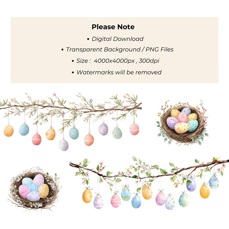 Watercolor Easter Eggs Clipart Bundle With Spring Flowers (digital ...