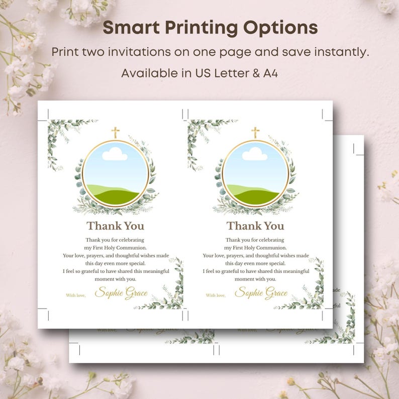 First Holy Communion Thank You Card Template Editable Canva Photo ...