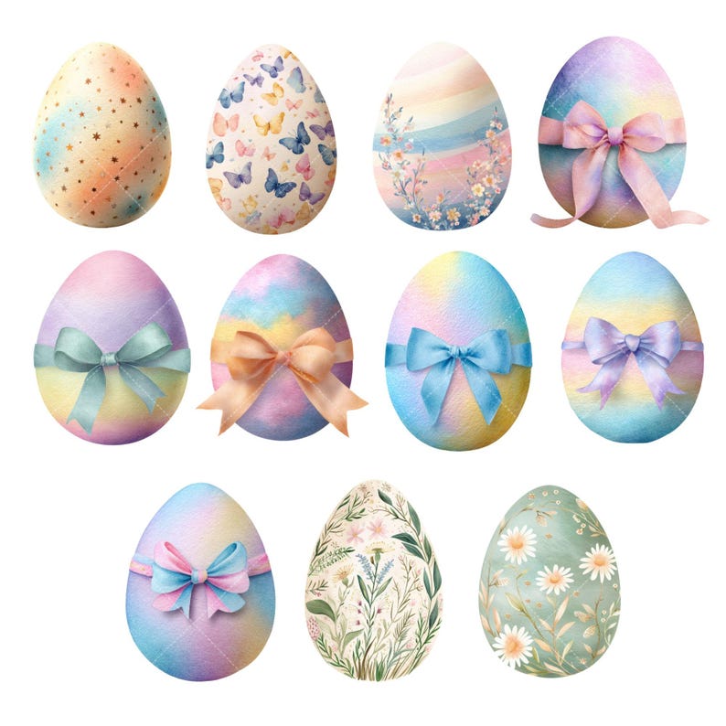 Watercolor Easter Eggs Clipart Bundle With Spring Flowers (digital ...