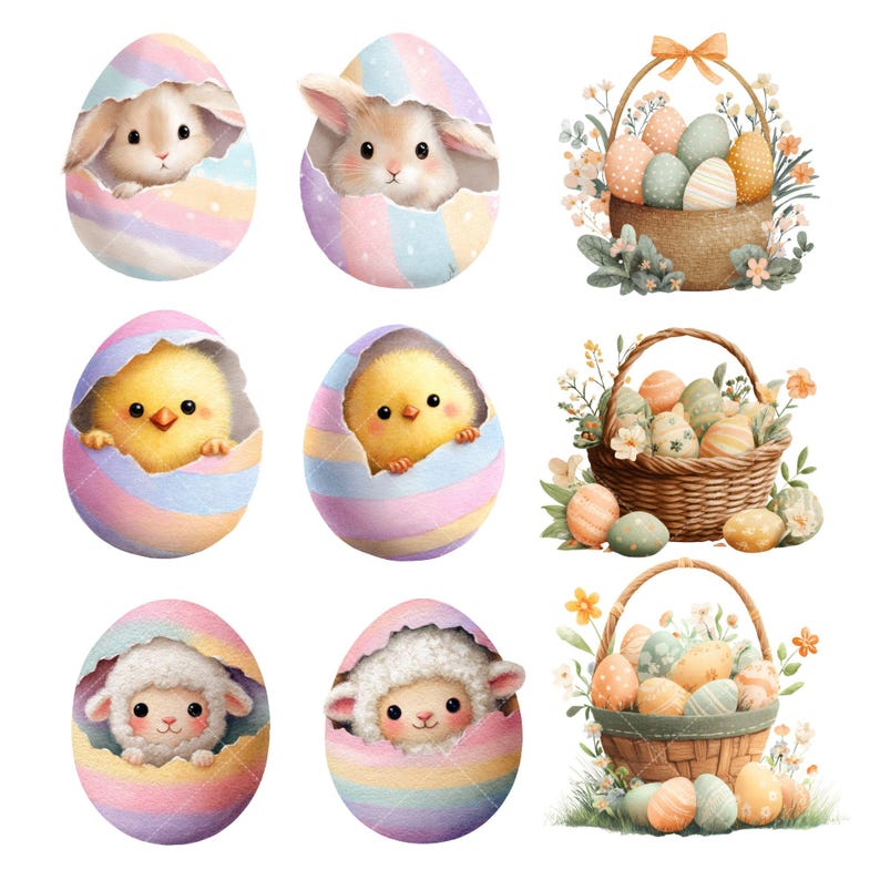 Watercolor Easter Eggs Clipart Bundle With Spring Flowers (digital ...