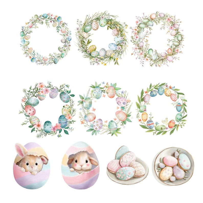 Watercolor Easter Clipart Bundle Pastel Eggs Cross Christian Graphics ...