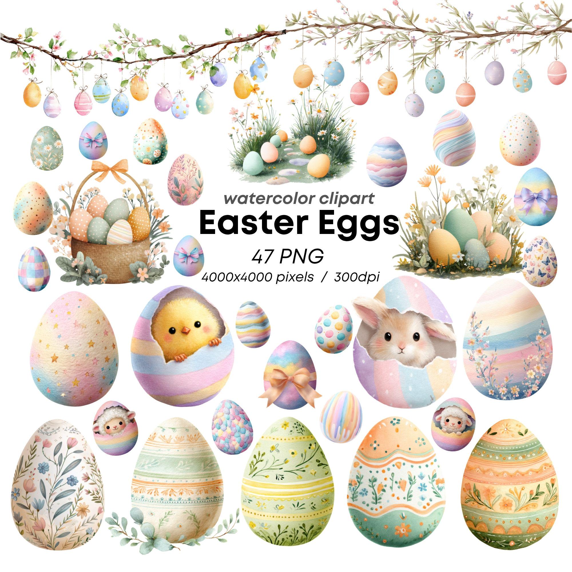 Watercolor Easter Eggs Clipart Bundle With Spring Flowers (digital ...
