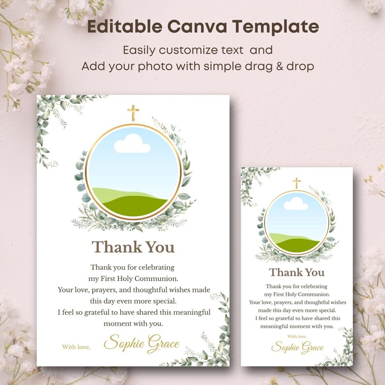 First Holy Communion Thank You Card Template Editable Canva Photo ...