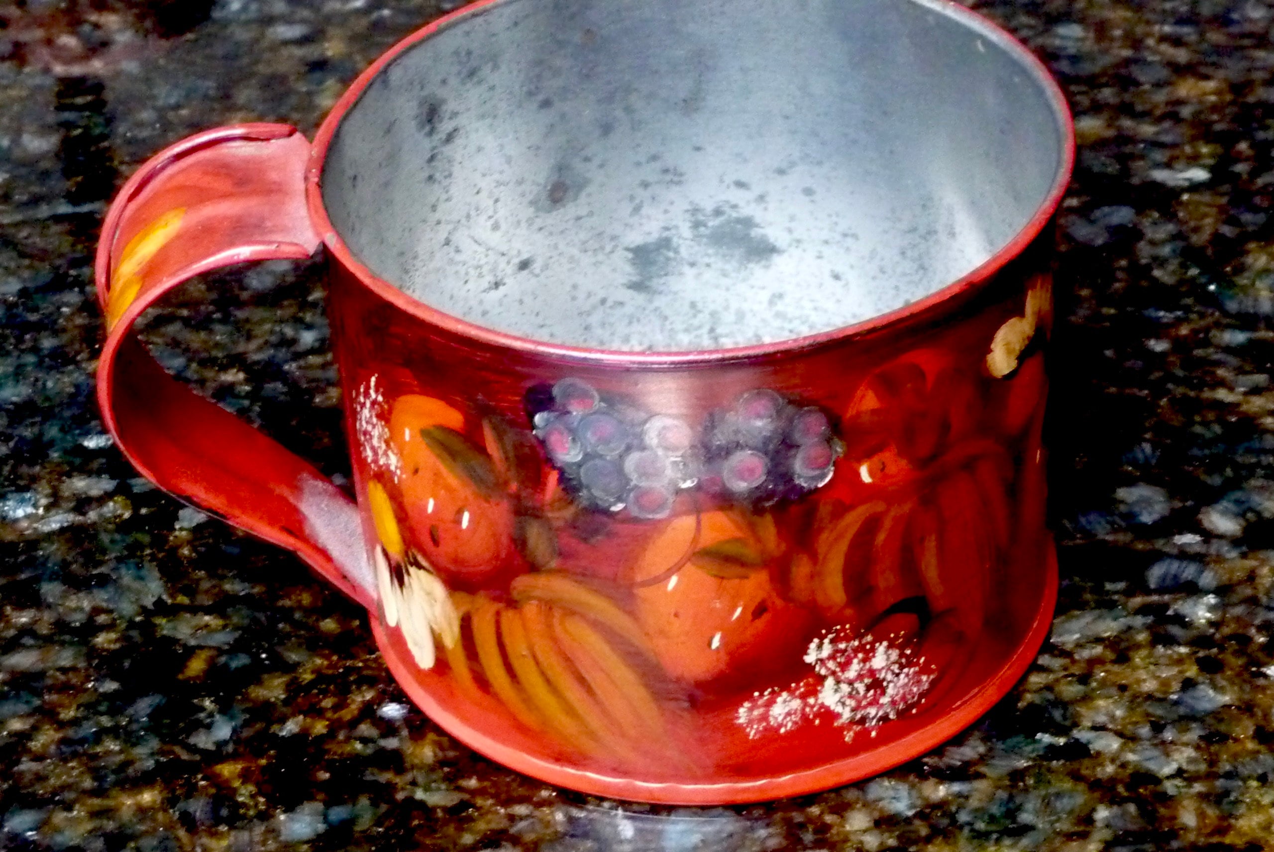 Toleware Set Hand Painted Signed Pitcher and Cup Tinware Fruit Flowers ...