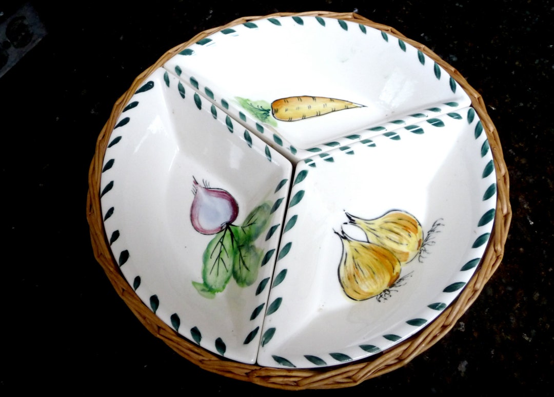Vintage Hand Painted 3 Part Relish Tray with Basket - Etsy Polska