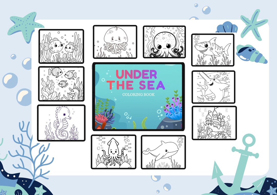 10-pages Printable Under the Sea Themed Coloring Book for Kids - Etsy