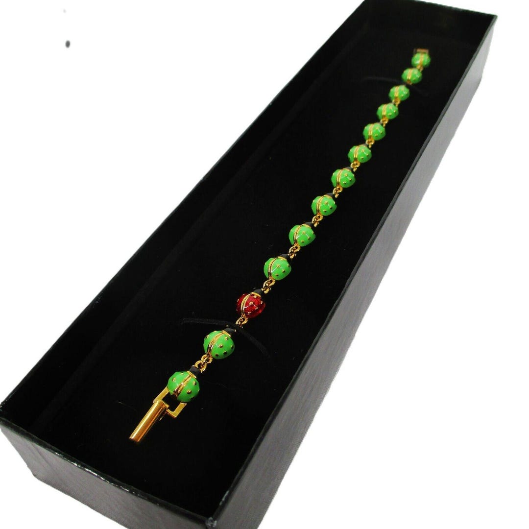 Vintage Joan Rivers Gold Tone Green Red Enamel Ladybug 7.5 Bracelet ...