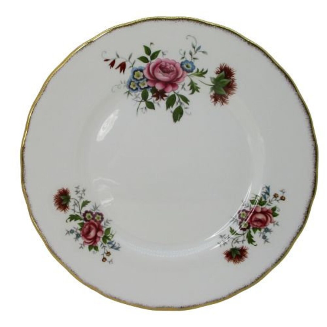 Vtg Elizabethan 8" Plate Gold Trim Rose Thistle Flowers Fine Bone China ...