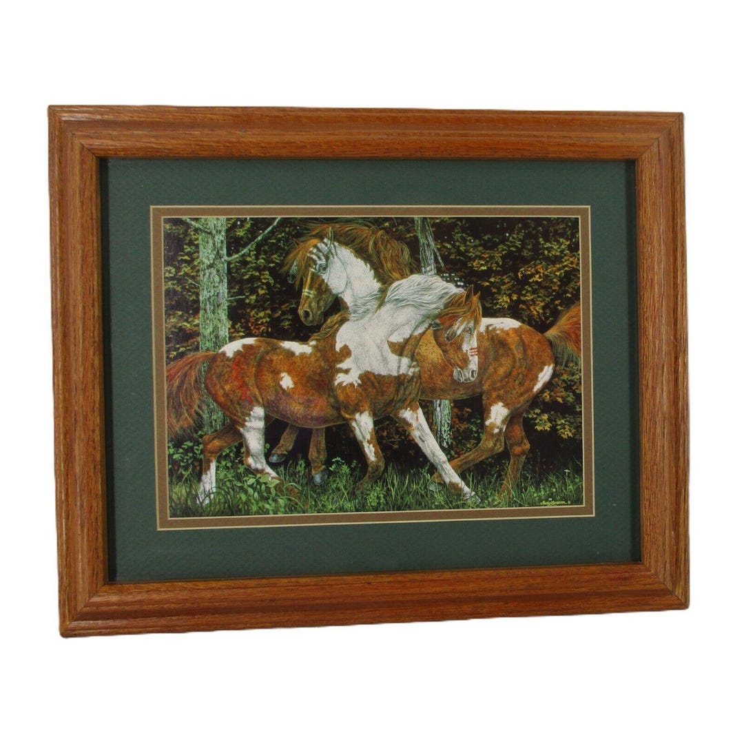 Judy Larson in Spirit Only Oak Framed Print Tribal Horses Eagle ...