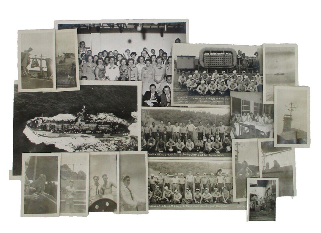 1946 Navy Ship Photo Lot Crew Monkey Sailor USS Subic Bay Philippines ...