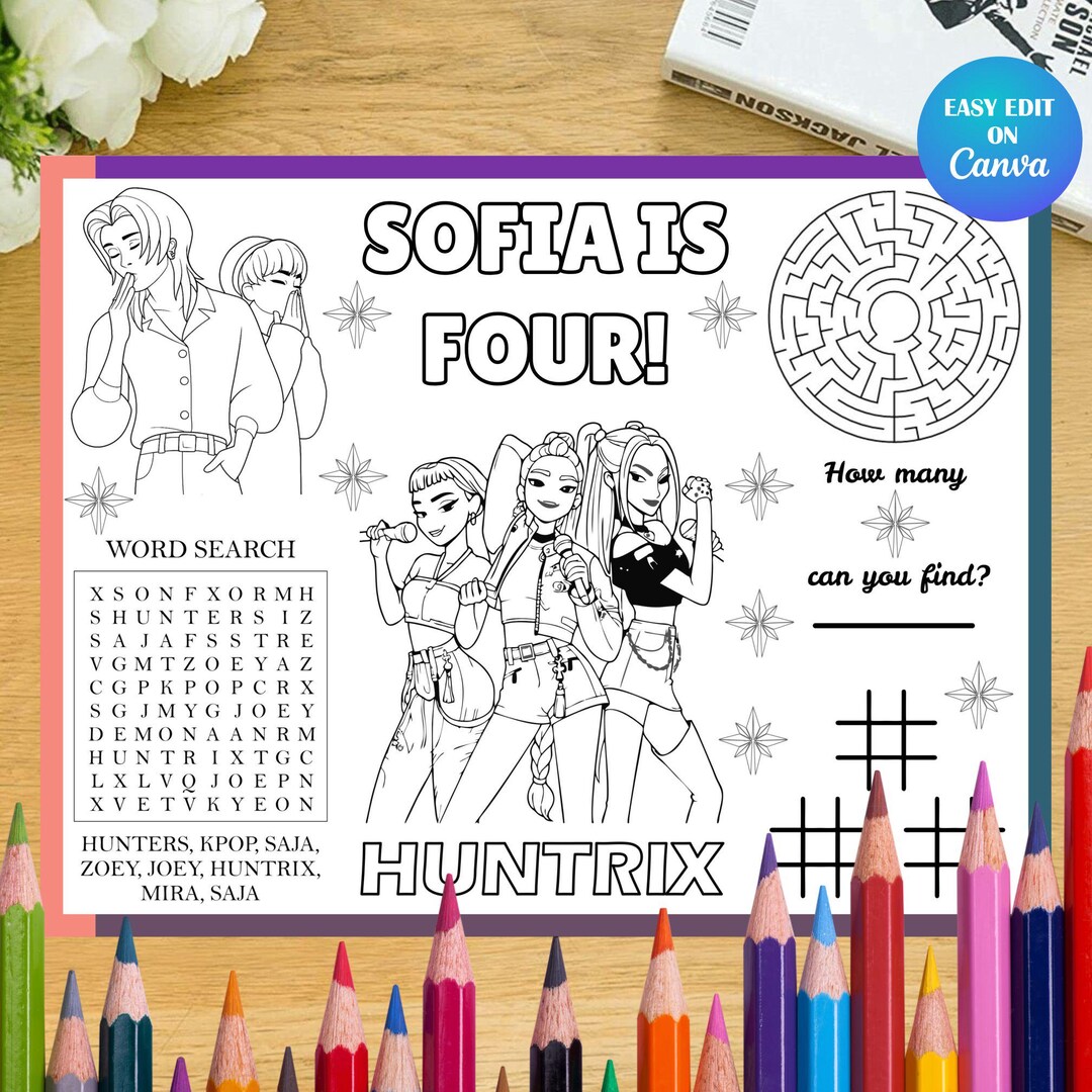 Placemat Kpop Demon Hunters Birthday Coloring Page Rumi Activity Sheet ...