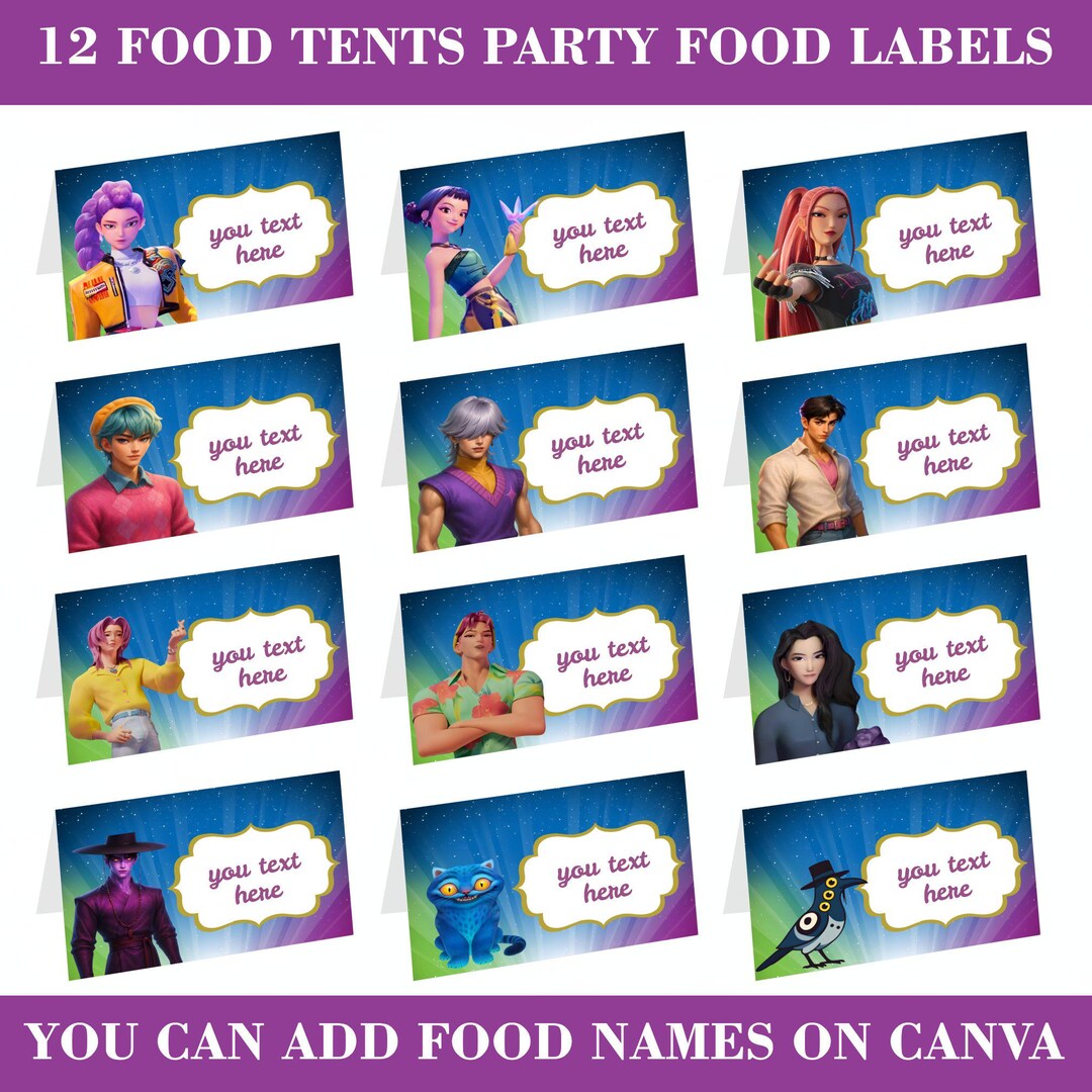 12 Kpop Demon Hunters Food Tents Huntrix Birthday Party Food Labels ...