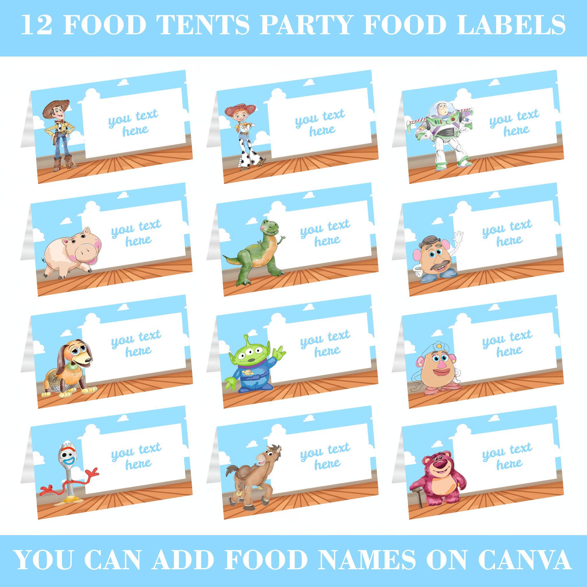 Toy Story Food Tent Birthday Party Place Card Woody Buzz Lightyear ...
