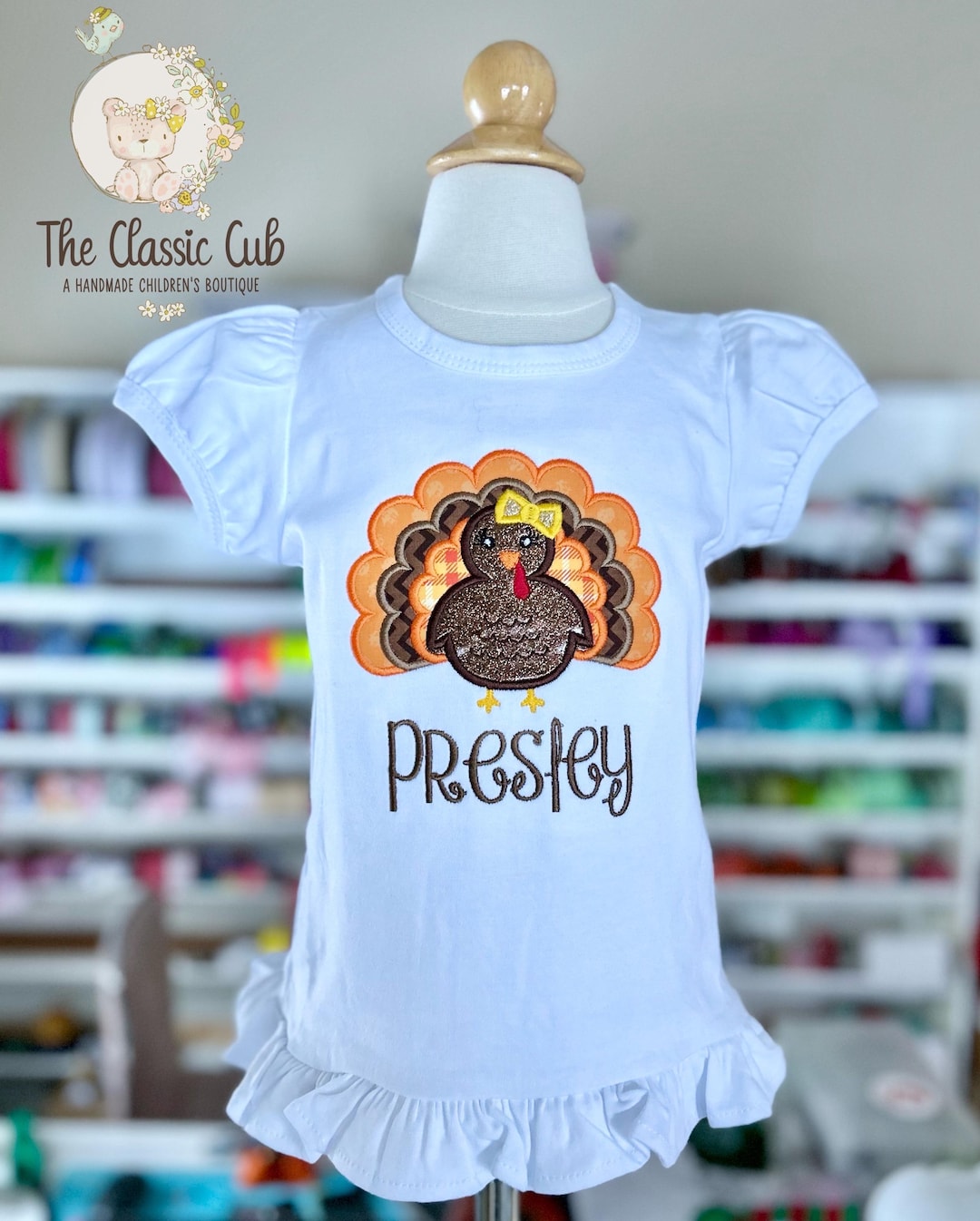 Thanksgiving Turkey Shirt for Girls With Sparkly Turkey, Orange and ...