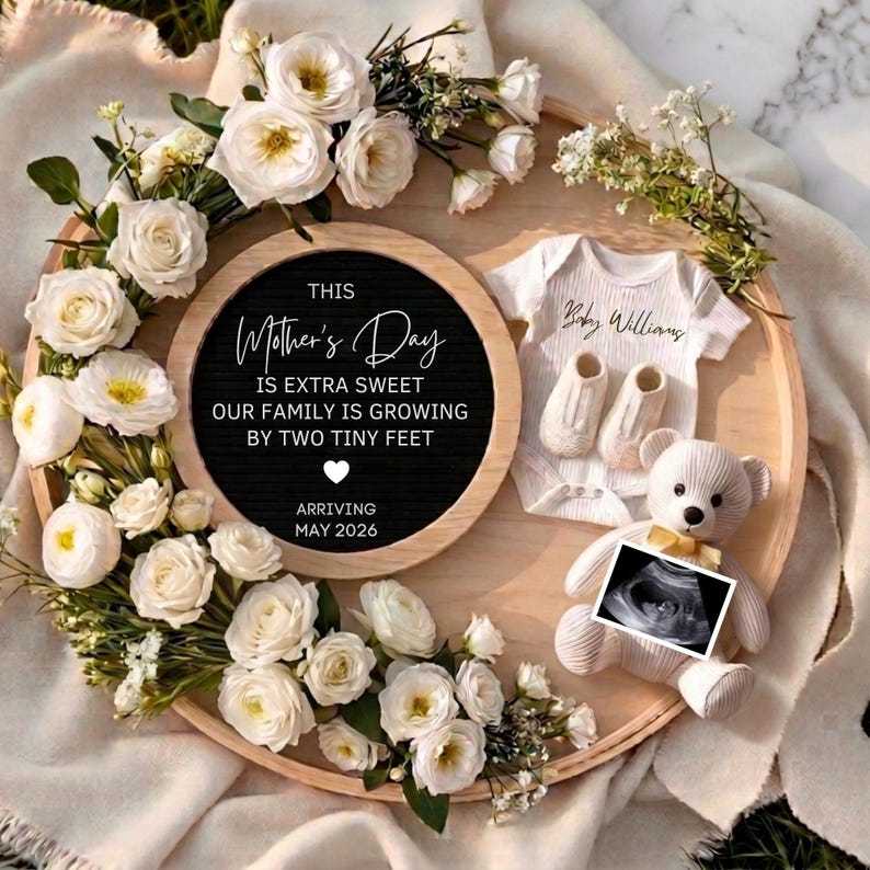 Mother's Day Pregnancy Announcement Template: Floral Baby Reveal ...