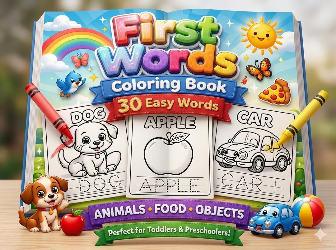 First Words Coloring Book – Fun & Educational Activity Book for Kids - Etsy