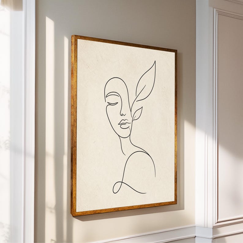 Minimalist Line Face Canvas, Leaf Art (framed or Unframed) - Etsy