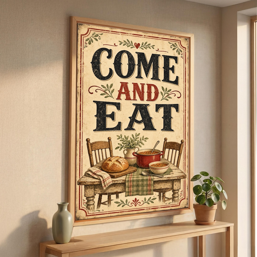 Vintage Fruit Sign Wall Art, Farmhouse Kitchen Canvas Print, Come and ...