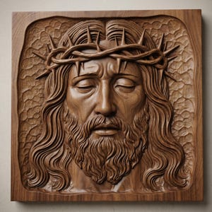 Jesus Face STL File, Crown of Thorns Relief, CNC Wood Carving 3D Model ...