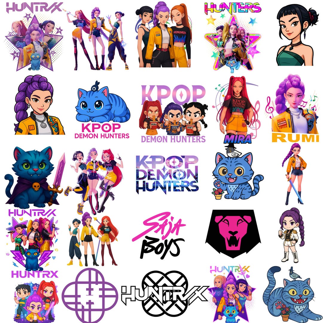 Huntrix Saja Kpop PNG Bundle, Demon Hunter Boys Girls Band Fanart, K ...