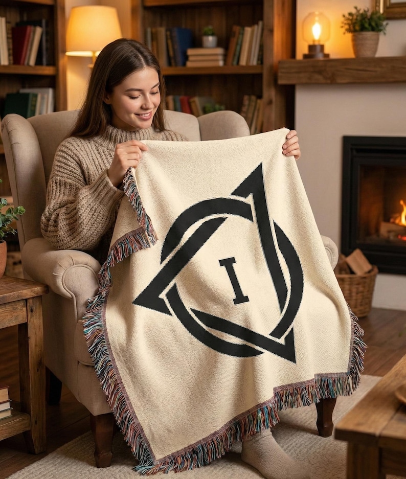 Geometric Circle Triangle Monogram Woven Blanket | Initial I - Etsy UK