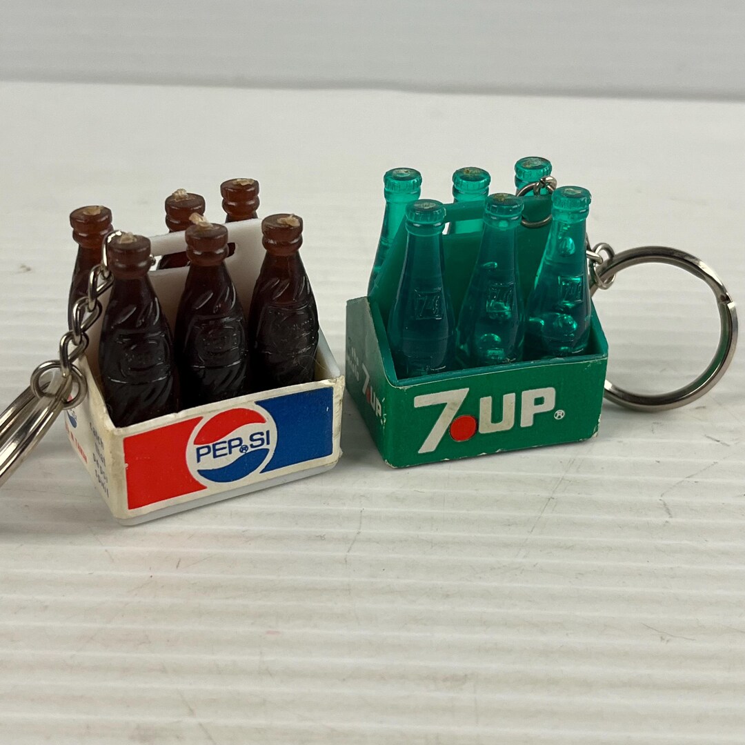 Vintage Keychains With Miniature Crates of Pepsi and 7-up Plastic Soda ...