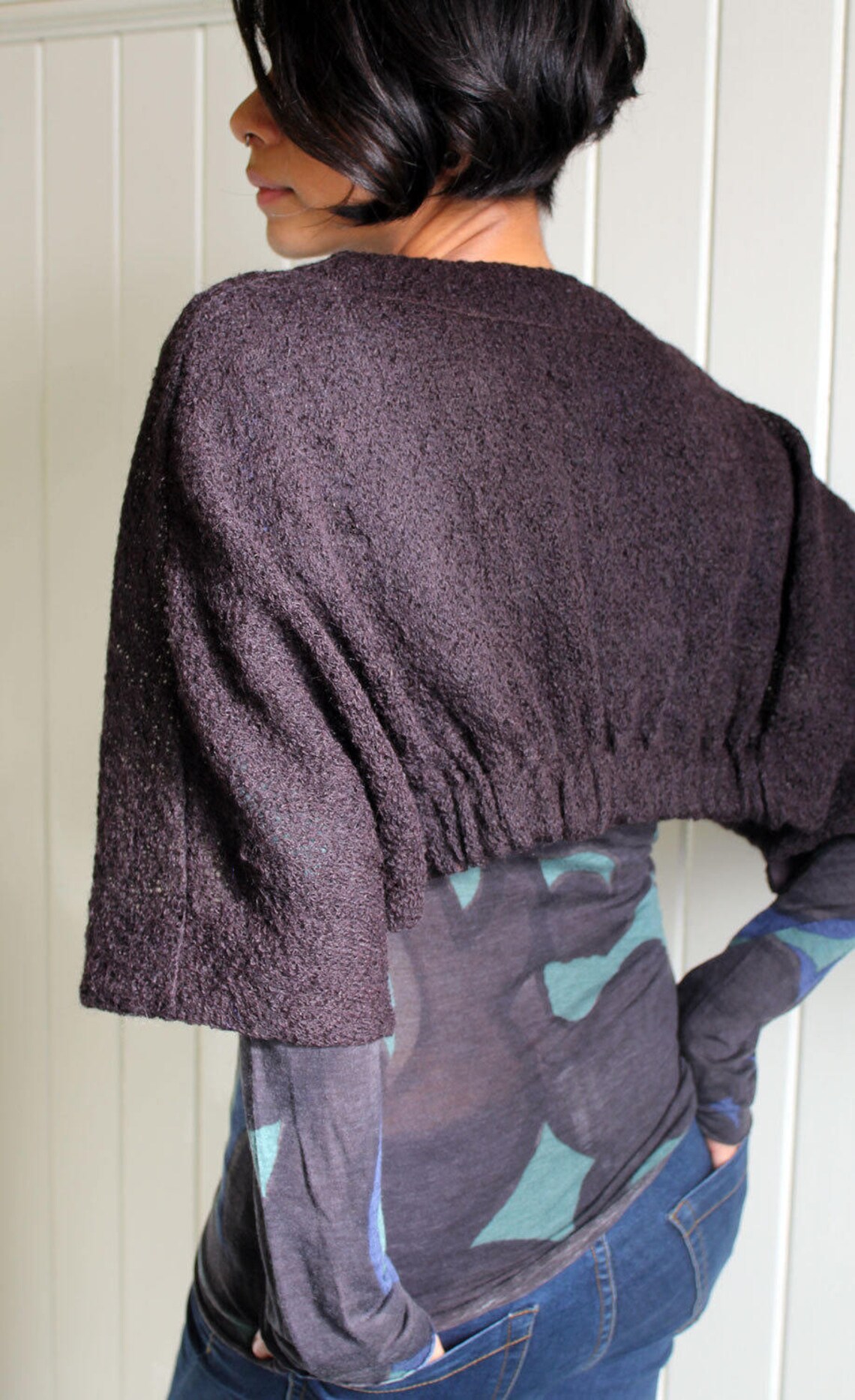 Pull-on Cropped Shrug SEWING PATTERN With Wide Three Quarter Sleeves ...