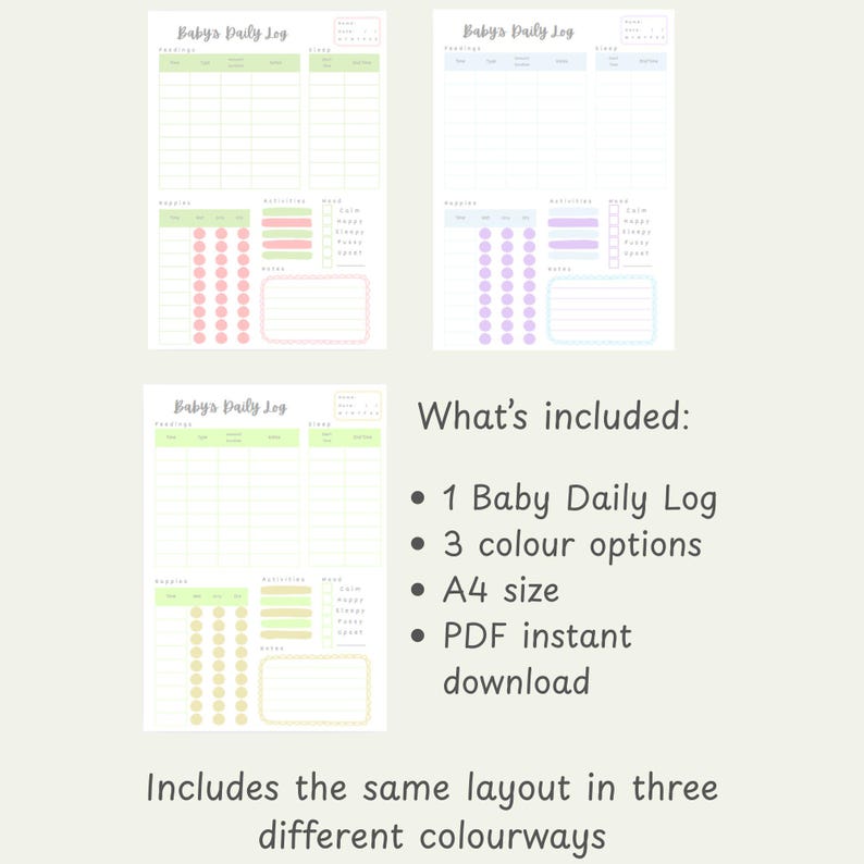 Baby Daily Log, Feeding Sleep Nappy Record (A4 PDF Download), Printable ...