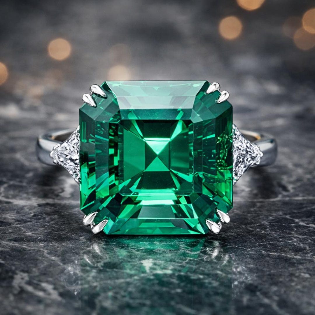 5.00 Ct Natural Emerald and Diamond 14K White Gold Engagement Proposal ...