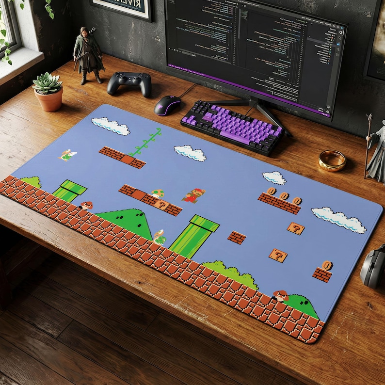 Retro Mario Pixel Art Desk Mat, 8-bit Gaming Mousepad, Nostalgic Decor ...