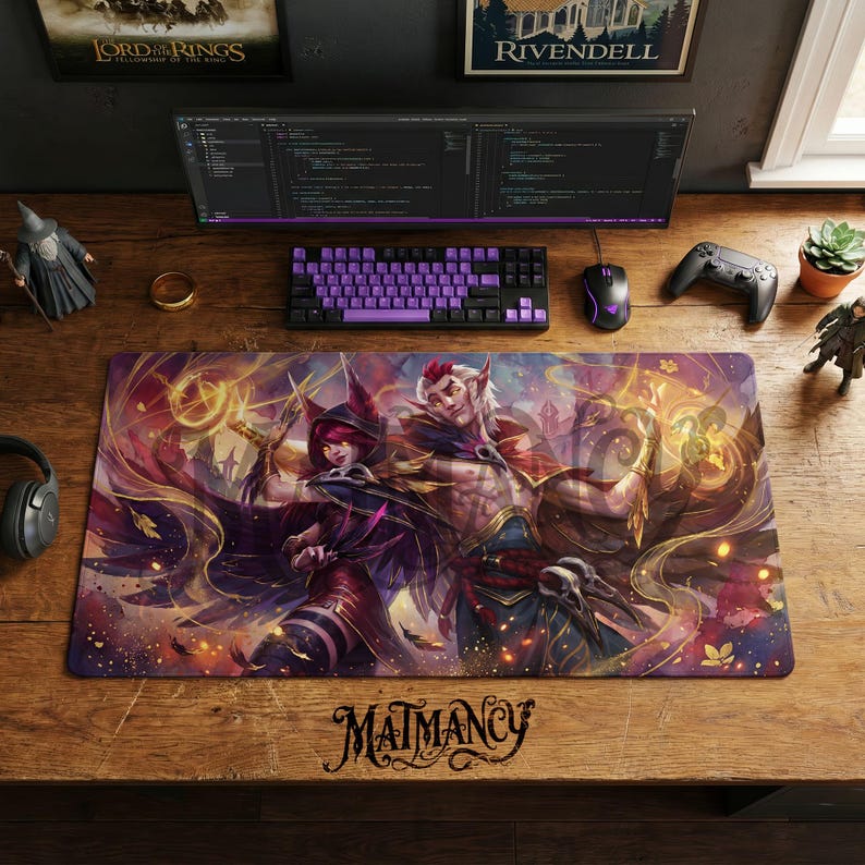 Xayah Rakan Dusk Mouse Pad | Lol Desk Mat, League of Legends Pair Gift ...