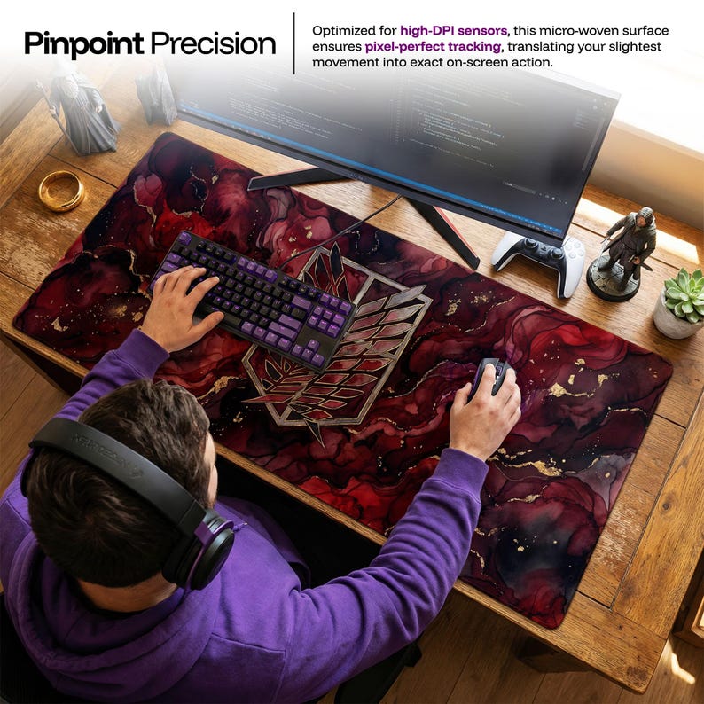 Attack on Titan Wings of Freedom Desk Mat, Red Gold Abstract Anime ...
