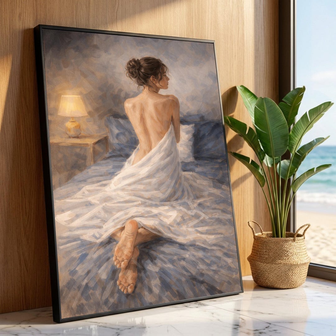 Sensual Woman Wrapped In Sheet Canvas Elegant Bedroom Wall Art