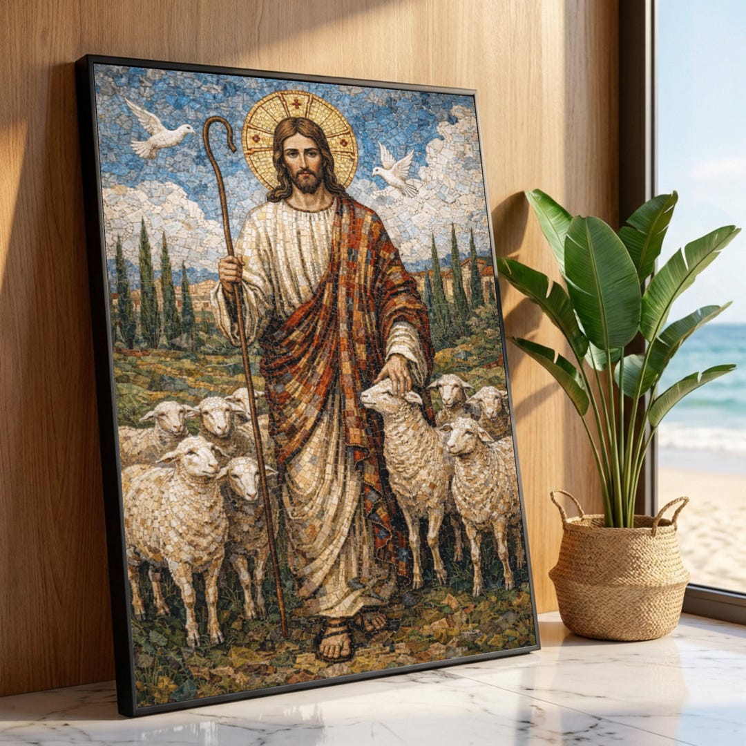 Jesus the Good Shepherd Mosaic Canvas Wall Art, Religious Christian ...