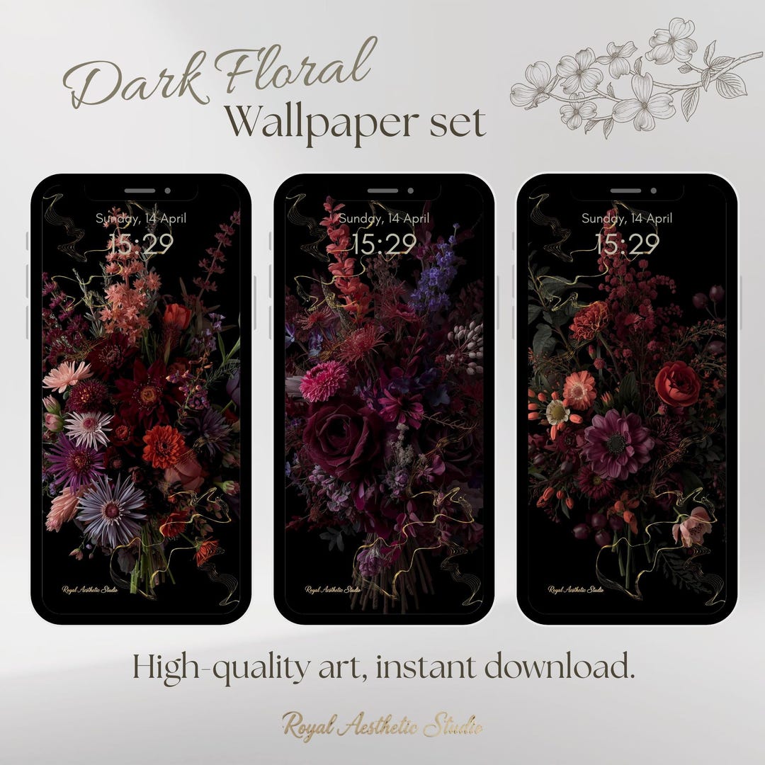 Dark Floral Bouquet Phone Wallpaper Set | Multiple Coloured Flowers ...