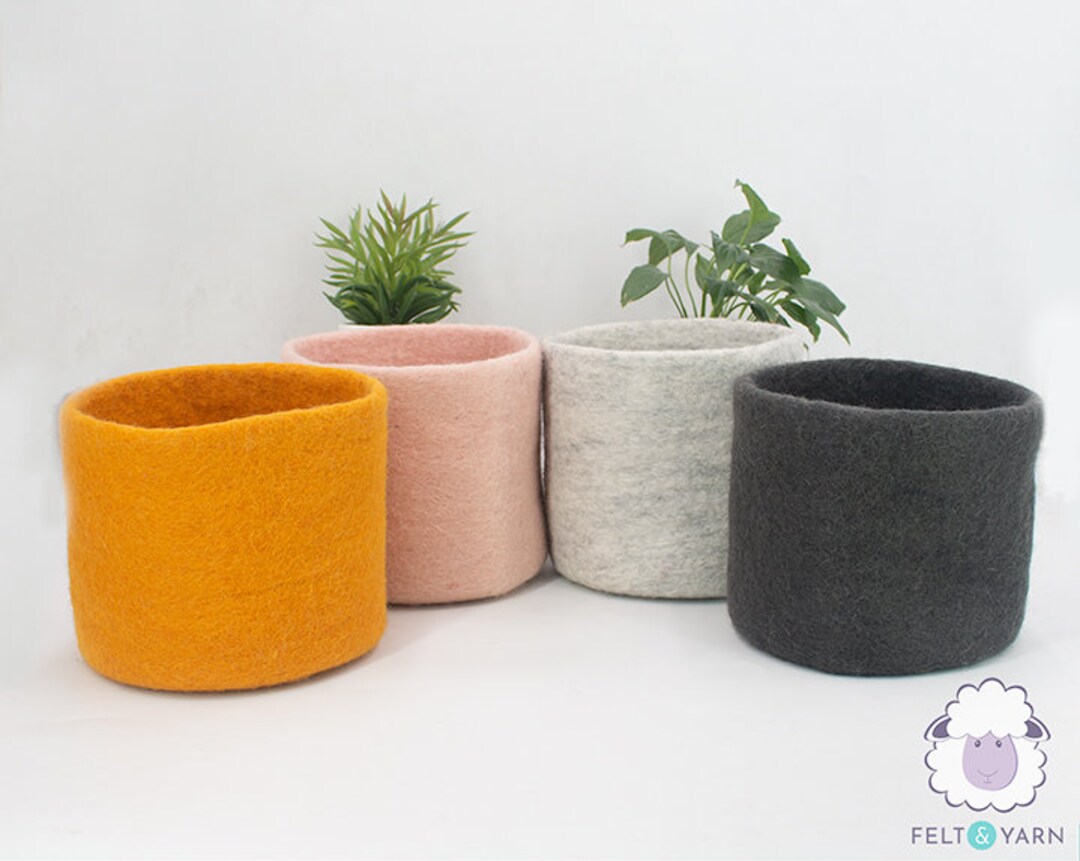 Handmade Wool Felt Solid Color Basket | Wool Storage Basket, Mini ...