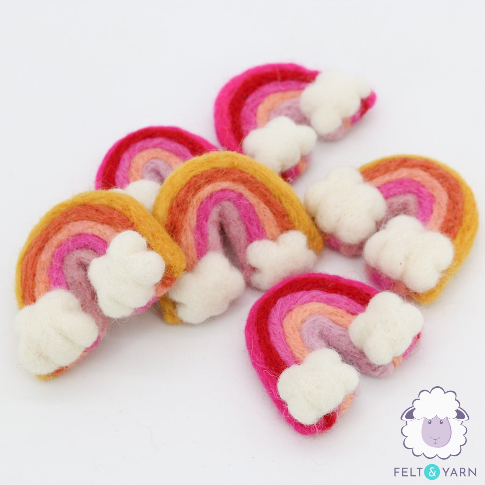 20 Pieces 7cm Felt Rainbow With Clouds Pink and Yellow | Etsy