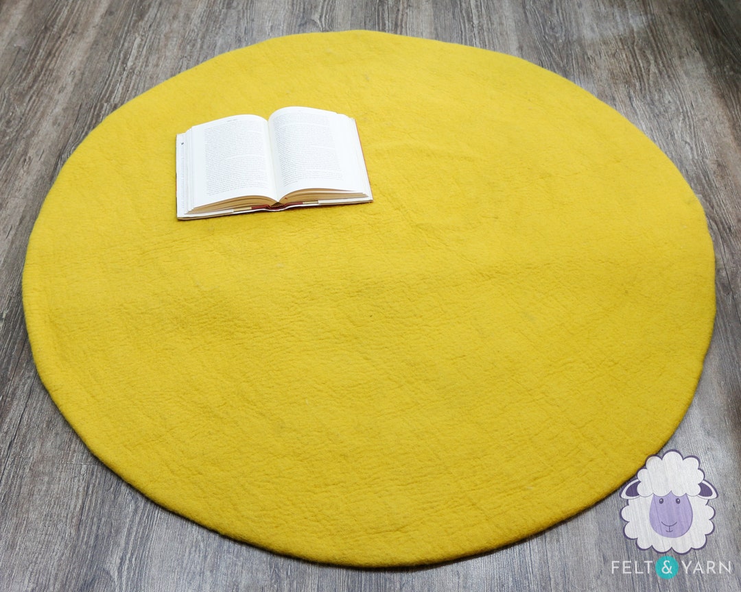 Handmade Yellow Felt Sheet Rug | Round Wool Rugs for Living Room ...